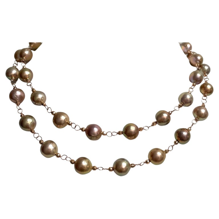 Lustrous Rare Tea Rose Freshwater Pearl Necklace For Sale at 1stDibs