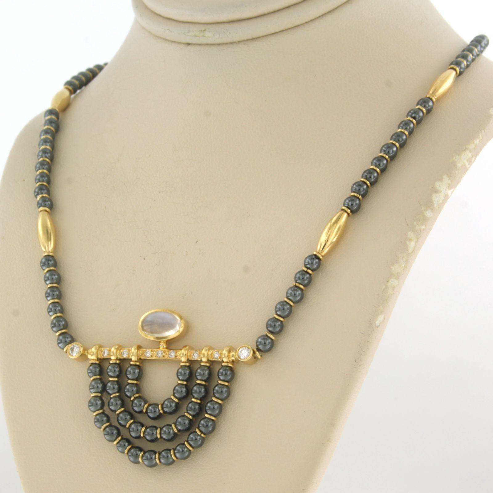 LUTH DESIGN - necklace with hematite, moonstone and diamonds 18k yellow ...