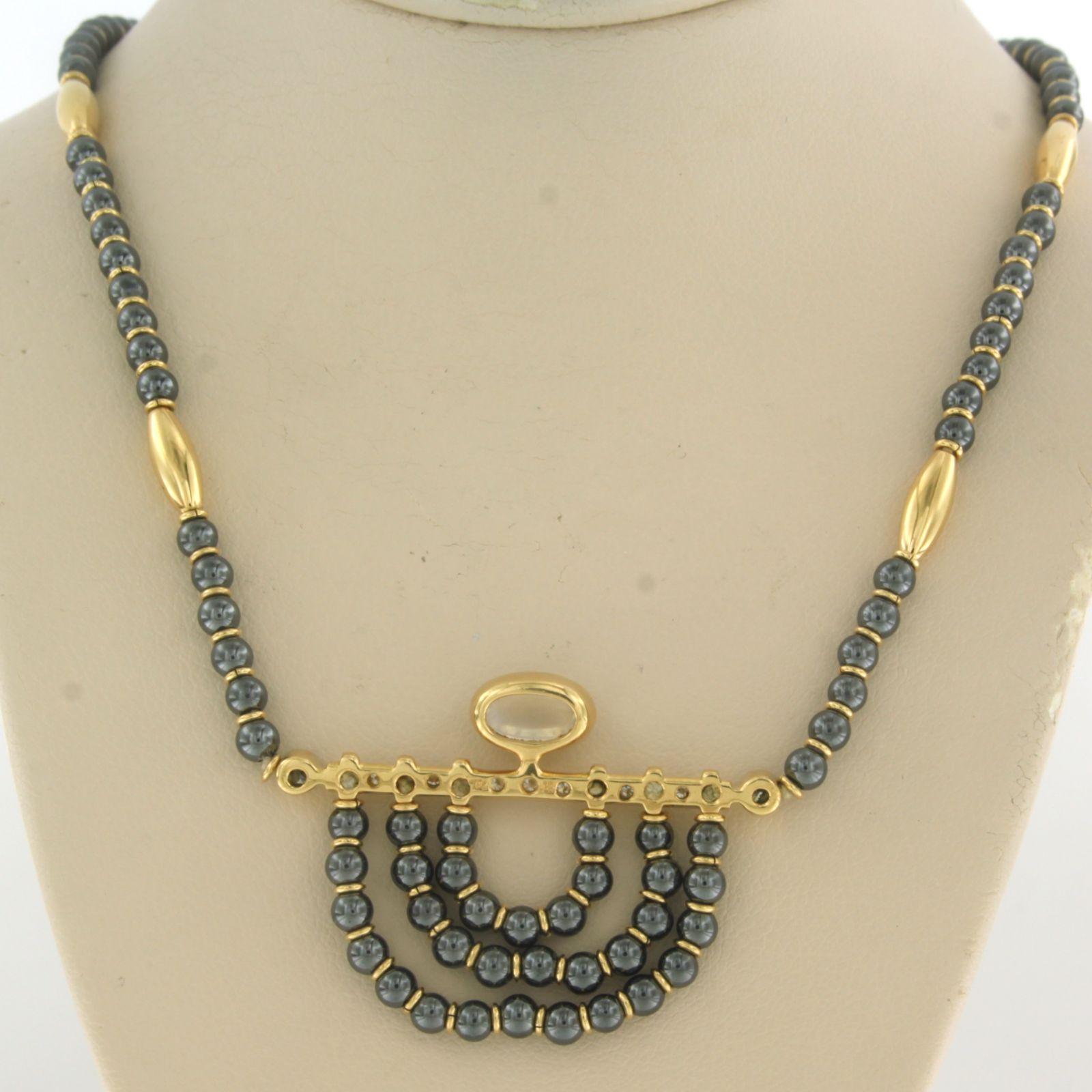LUTH DESIGN - necklace with hematite, moonstone and diamonds 18k yellow ...
