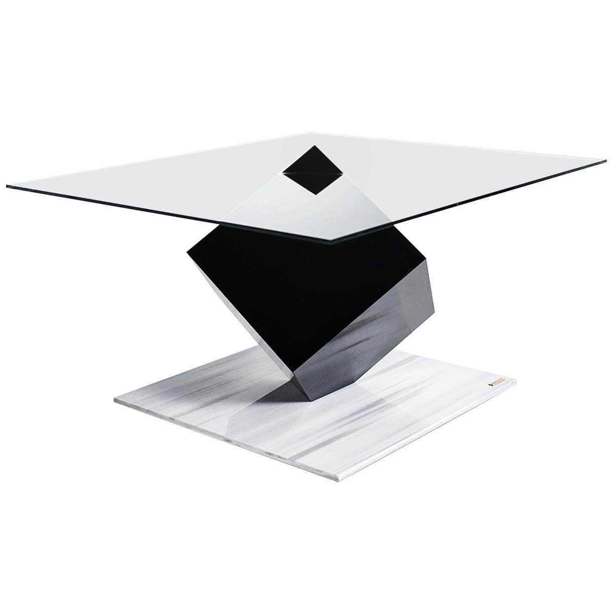 Lux Contemporary Design Dining Table, Black Pearl Glass, Marble Stone ...