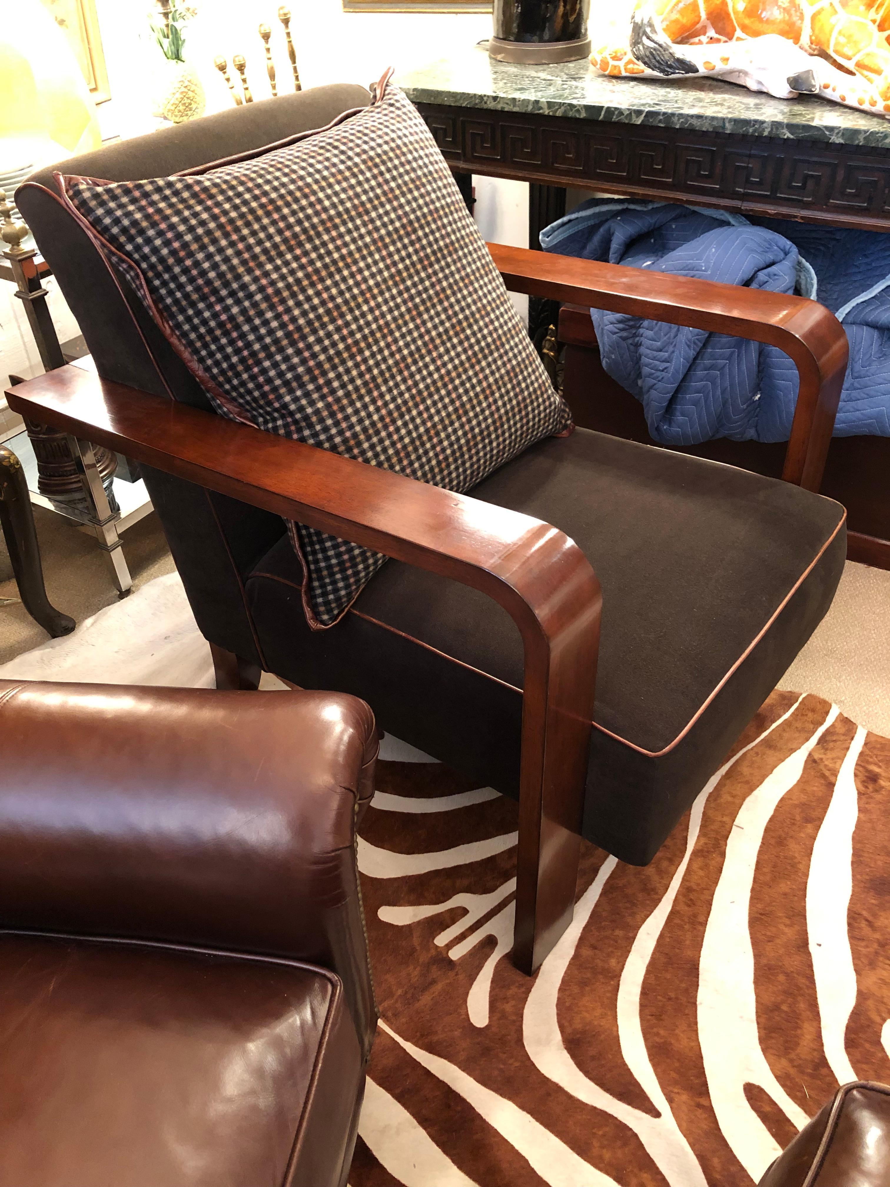 Ralph Lauren Art Deco Mohair and Mahogany Club Chair For Sale at 1stDibs
