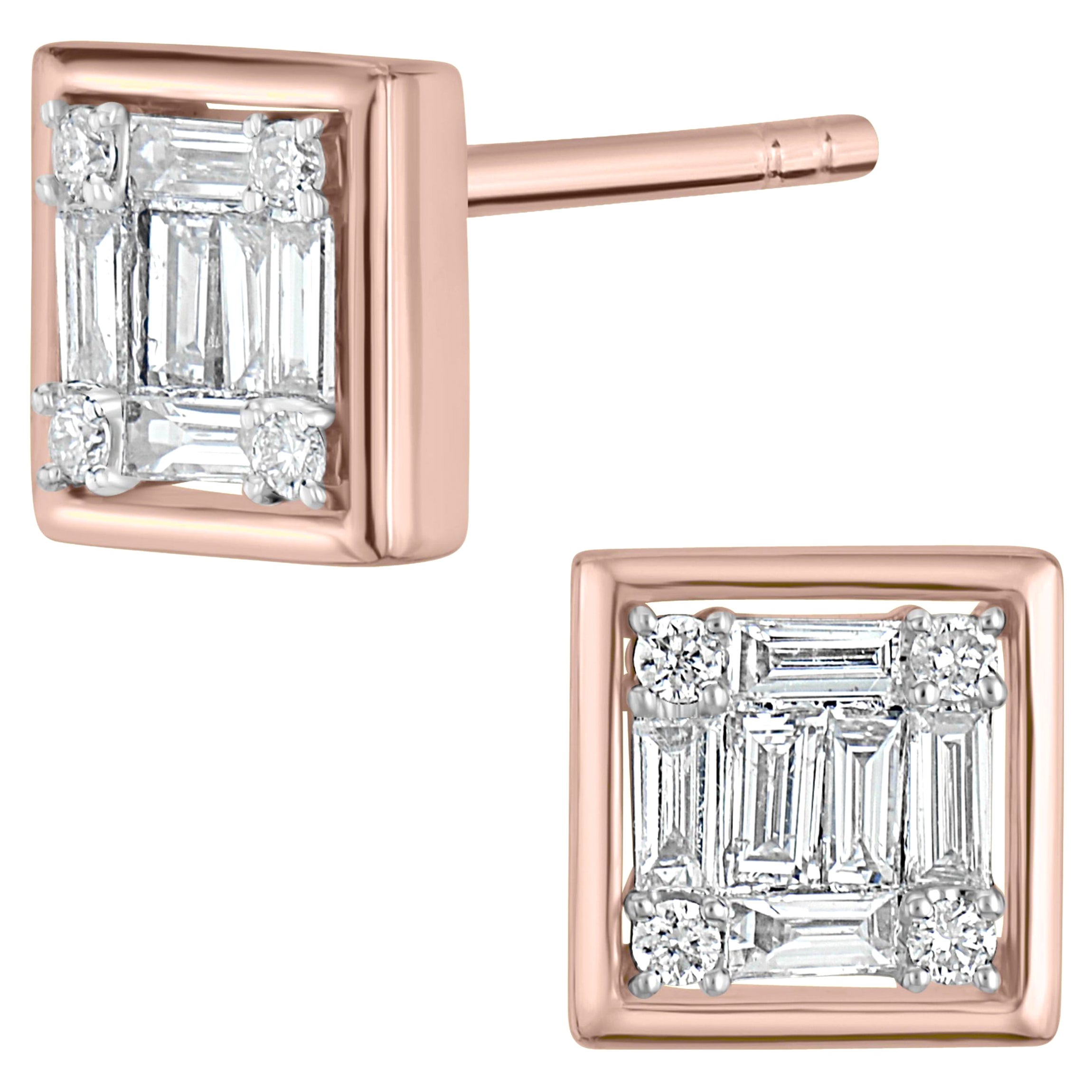 Luxle 0.42cttw. Diamond Square Stud Earrings in 18k Rose Gold For Sale at 1stDibs