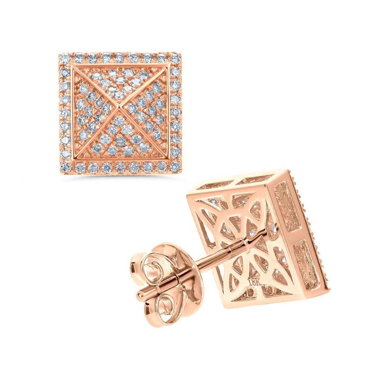 Luxle 0.42cttw. Diamond Square Stud Earrings in 18k Rose Gold For Sale ...