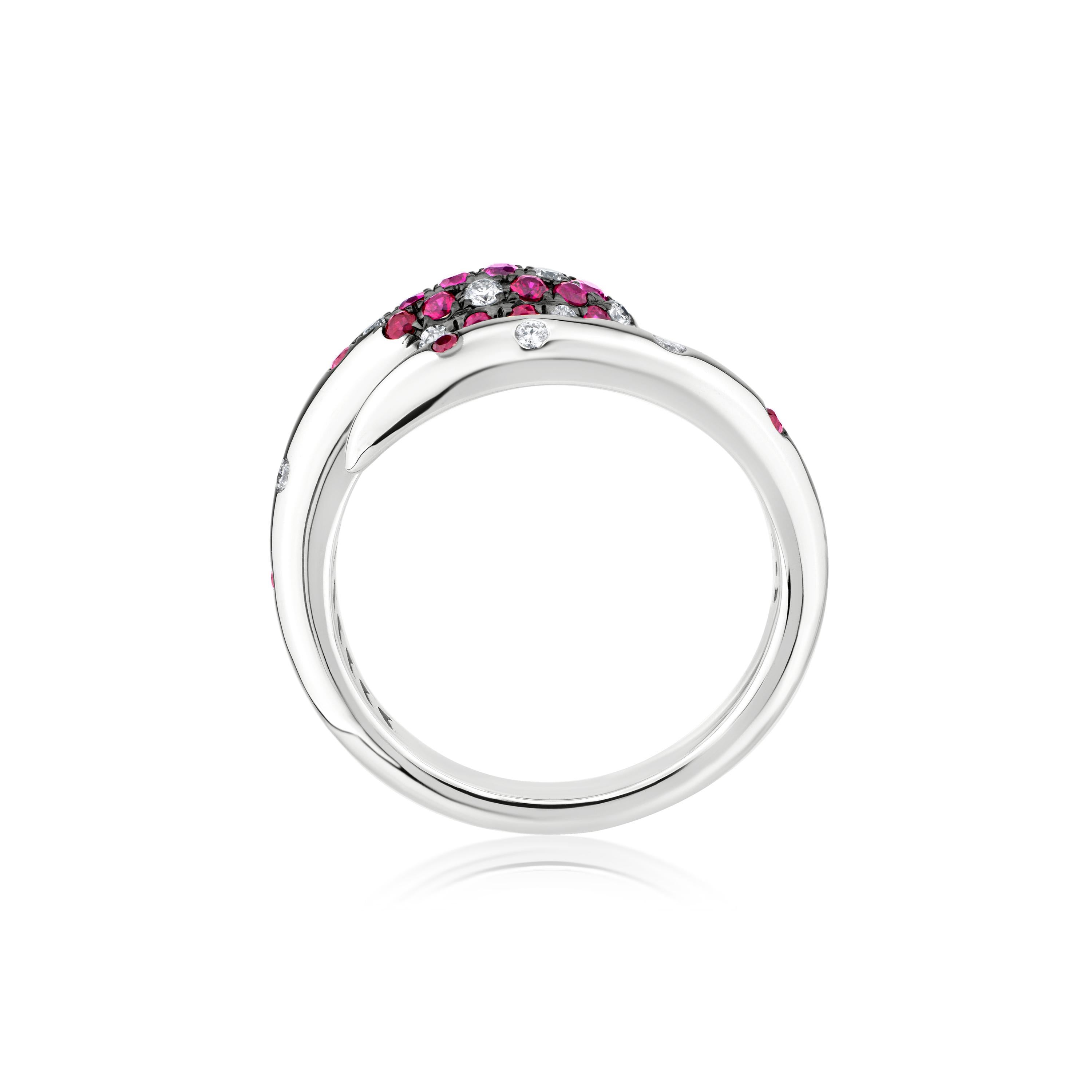 Luxle 0.57 Cttw. Ruby and Diamond Bypass Serpent Ring in 18k White Gold For Sale at 1stDibs