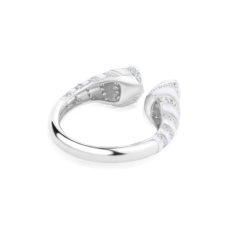 Luxle 0.85 Cttw. Diamond and Enamel Cuff Ring in 18K White Gold For ...