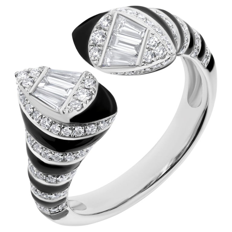 Luxle 0.88 Cttw. Diamond and Enamel Cuff Ring in 18K White Gold For ...