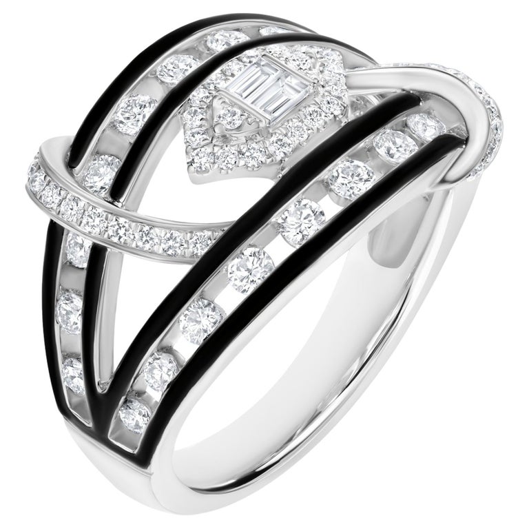 Luxle 1.07 Cttw. Diamond and Enamel Open Work Ring in 18K White Gold ...