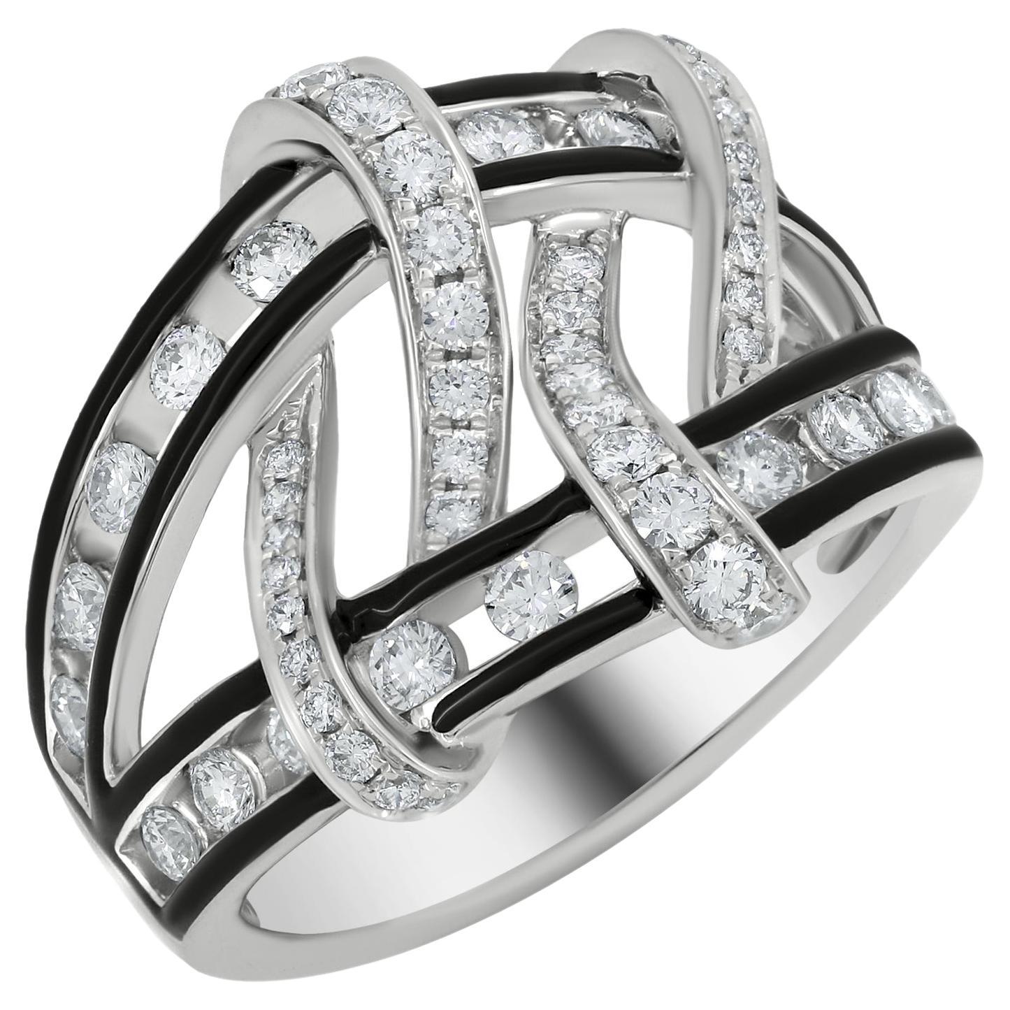 Luxle 1.07 Cttw. Diamond and Enamel Open Work Ring in 18K White Gold ...