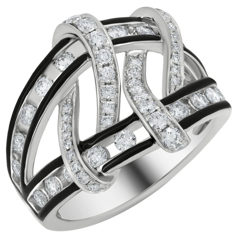 Luxle 1.17 Cttw. Diamond and Enamel Open Work Ring in 18k White Gold ...