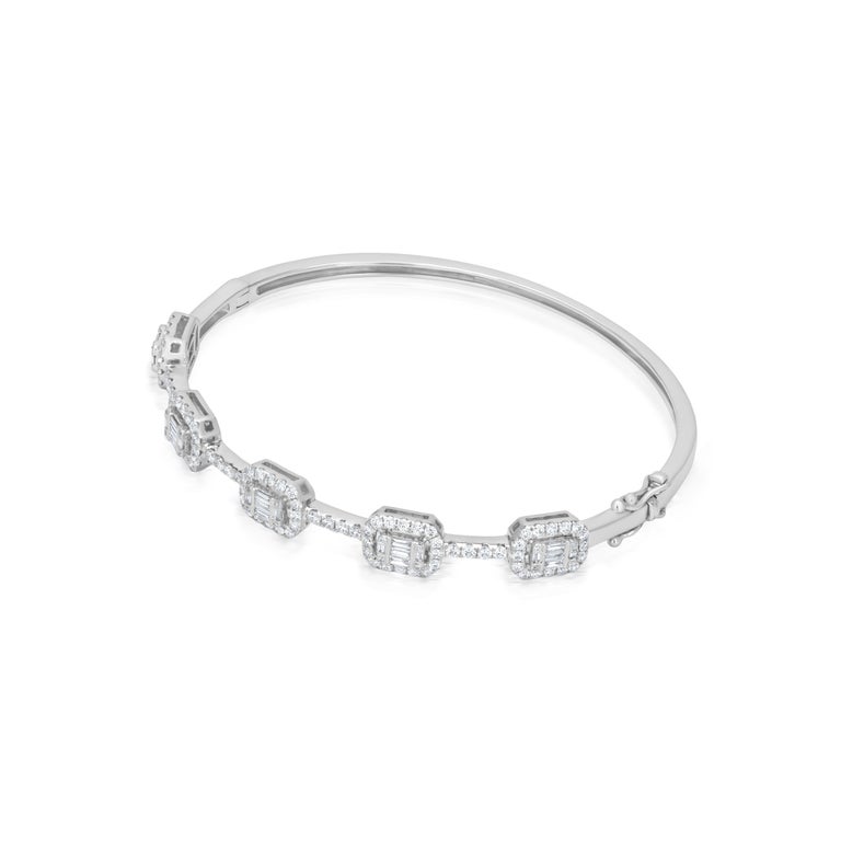 Luxle 1.43 Cttw. Diamond Frames Bangle Bracelet in 18k White Gold For ...
