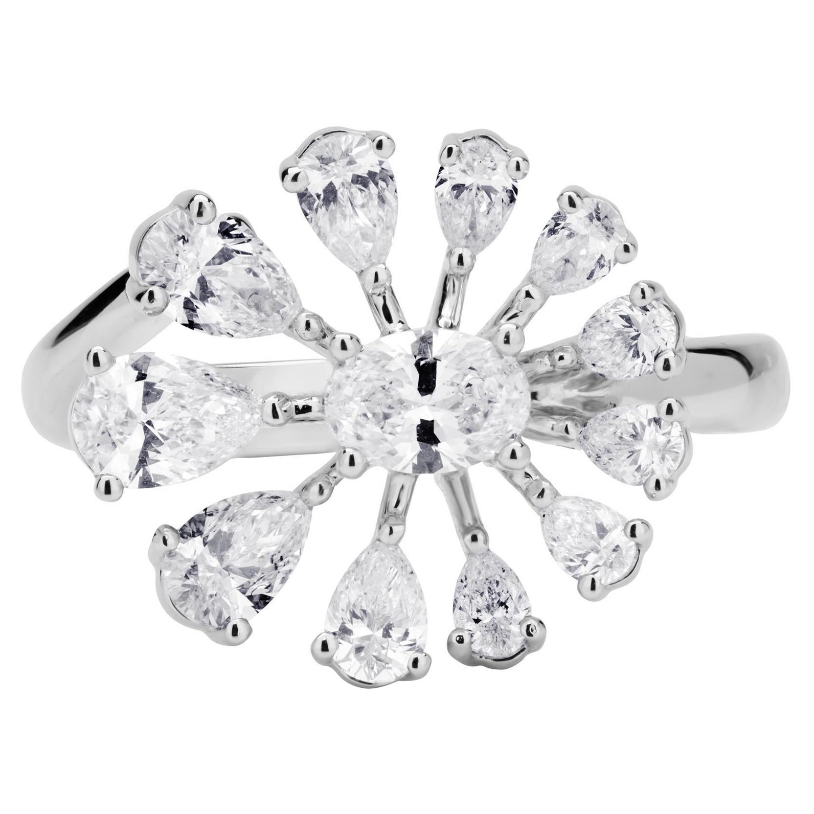 Luxle 1.24cttw. Diamond Oval Shaped Cluster Ring in 18k White Gold For ...