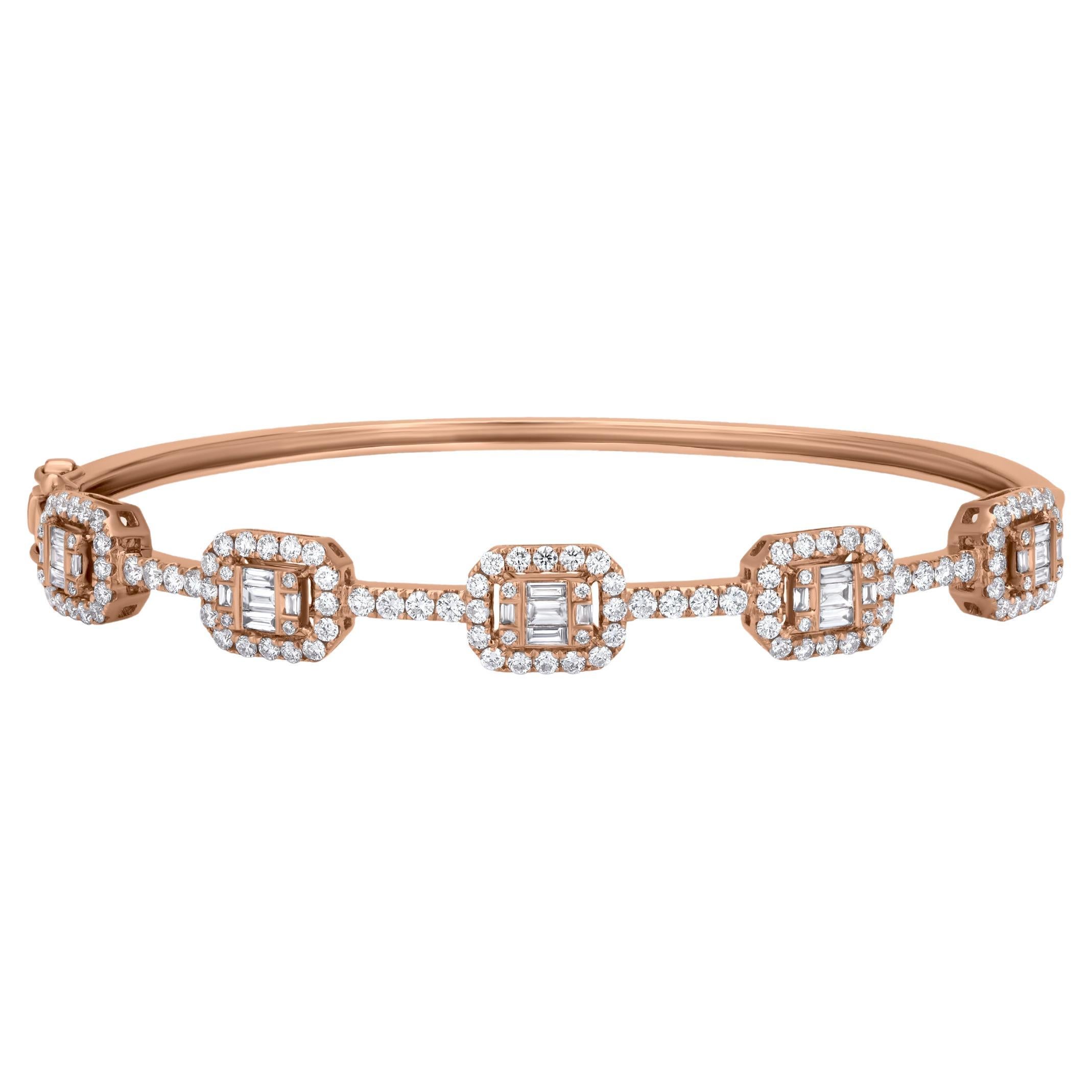 Luxle 0.22 Ct. T.W Round and Baguette Diamond Cuff Bangle in 18k Rose ...