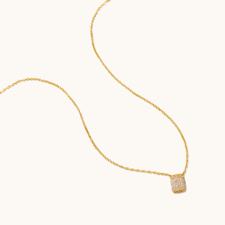 Luxle 18k Yellow Gold Round Diamond Rectangle Pendant Necklace For Sale ...