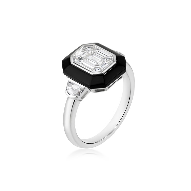 Luxle 2.08cttw Diamond and Black Onyx Art Deco Style Ring in 18k White ...