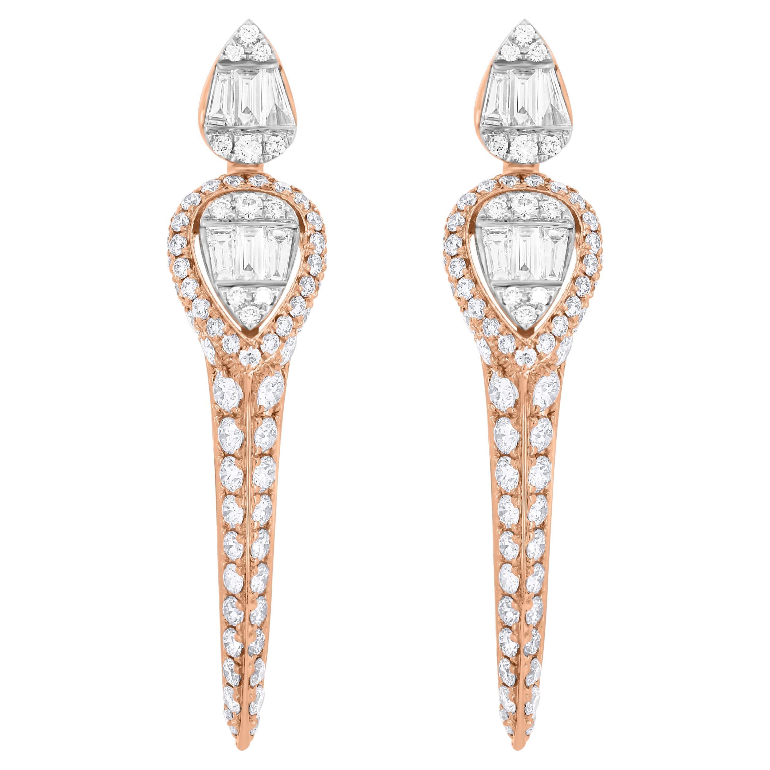 Luxle 2.38 Cttw. Diamond Elongated V-Shaped Earrings in 18K White Gold ...