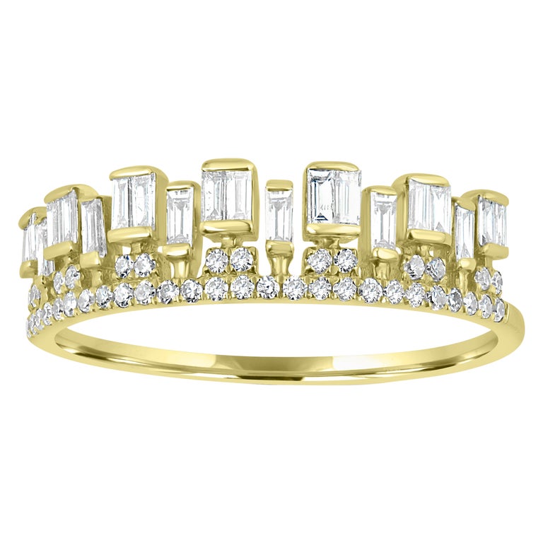 Luxle Crown Diamond Ring in 14k Yellow Gold For Sale at 1stDibs