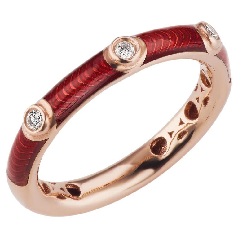 Luxle Round Diamond and Red Enamel Band Ring in 18K Rose Gold For Sale ...