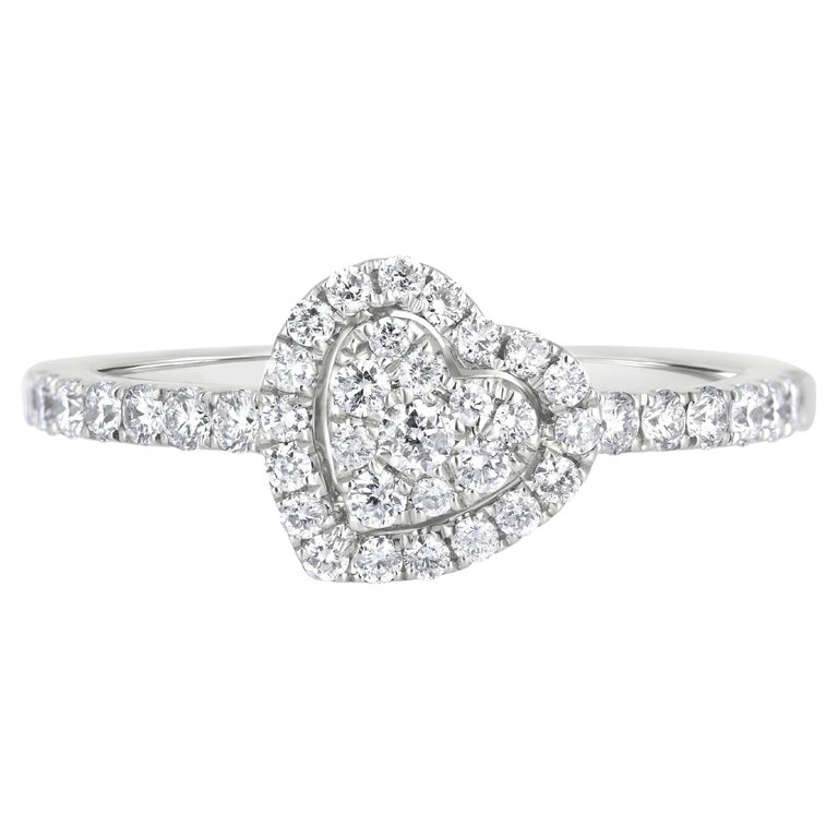 Luxle Round Diamond Heart-Shaped Cluster Ring in 18k White Gold For ...