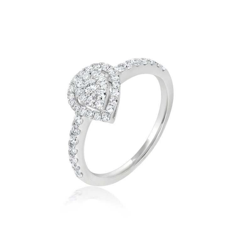 Luxle Round Diamond Pear-Shaped Cluster Ring in 18K White Gold For Sale ...
