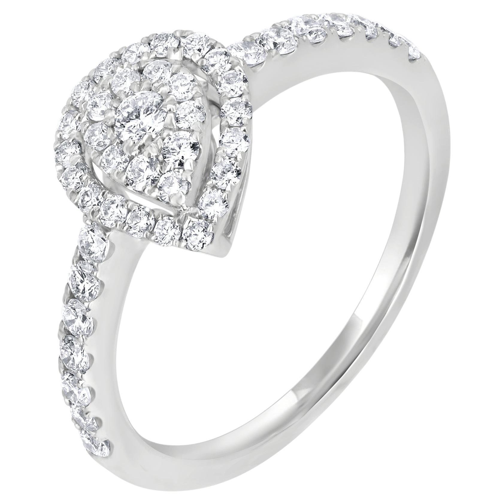 Luxle Round Diamond Heart Shaped Cluster Ring in 18K White Gold For ...