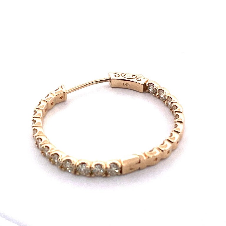 Luxurious 14k Yellow Gold Hoop Diamond Earrings For Sale at 1stDibs