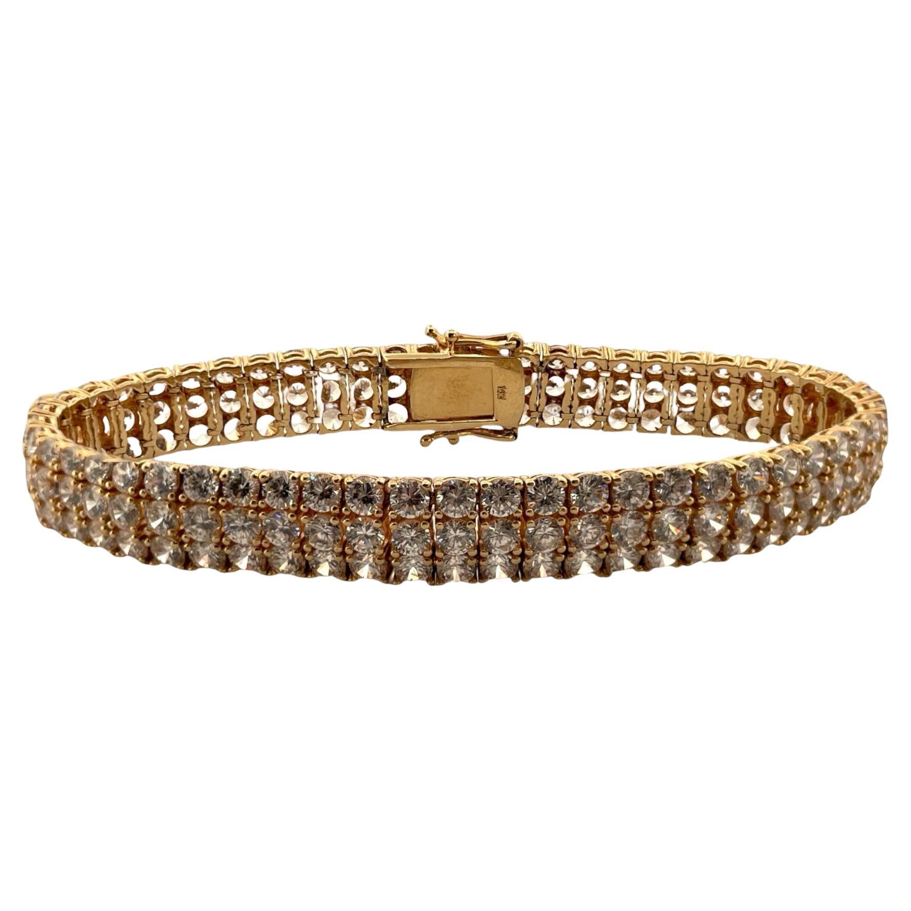 Luxurious 14K Yellow Gold Triple Row Bracelet with Dazzling Diamonds ...