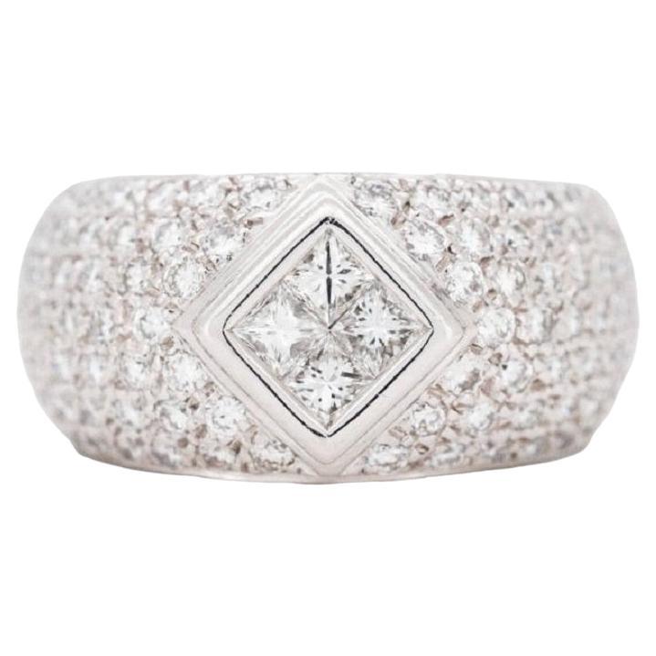 18K White gold Dome Ring with 4.70 ct Natural Sapphires and Diamonds - IGI Cert For Sale at 1stDibs