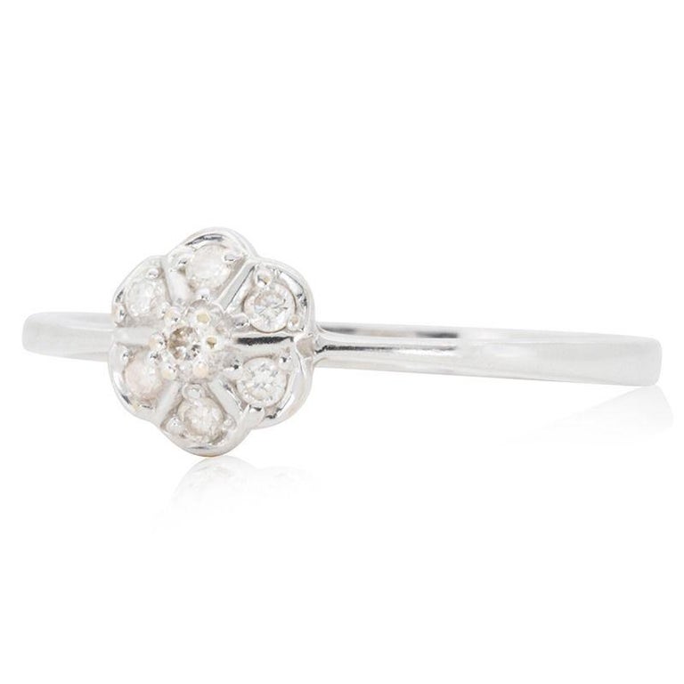 Luxurious 18K White Gold Flower Ring with 0.1 ct Natural Diamonds For ...