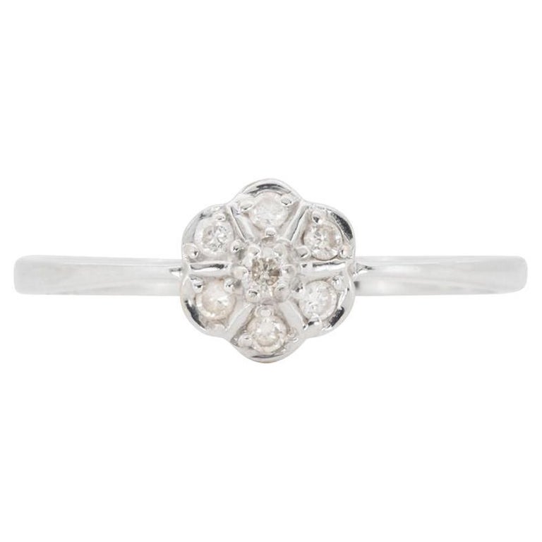 Luxurious 18K White Gold Flower Ring with 0.1 ct Natural Diamonds For ...