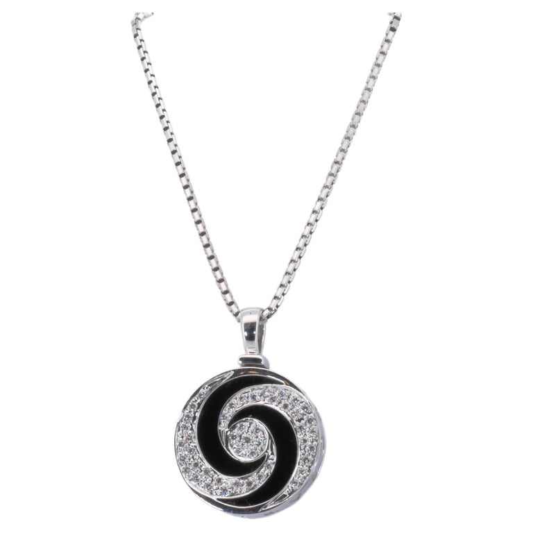 Luxurious 18k White Gold Swirl Necklace with Pendant w/ 0.45ct Natural ...