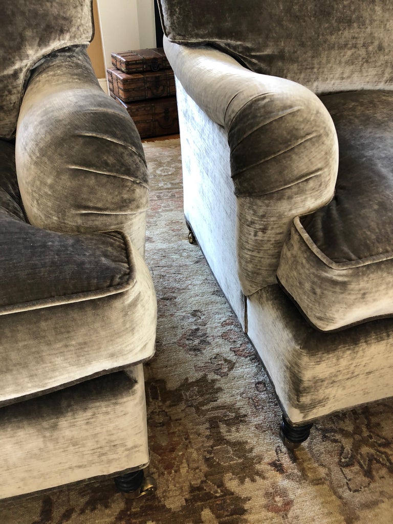 Luxurious George Smith Grey Velvet Mohair Club Chairs at 1stDibs
