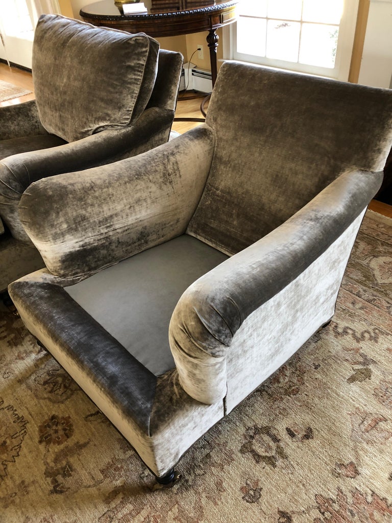 Luxurious George Smith Grey Velvet Mohair Club Chairs at 1stDibs