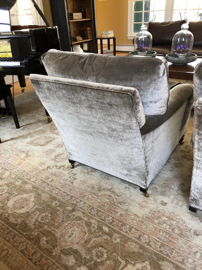 Luxurious George Smith Grey Velvet Mohair Club Chairs at 1stDibs