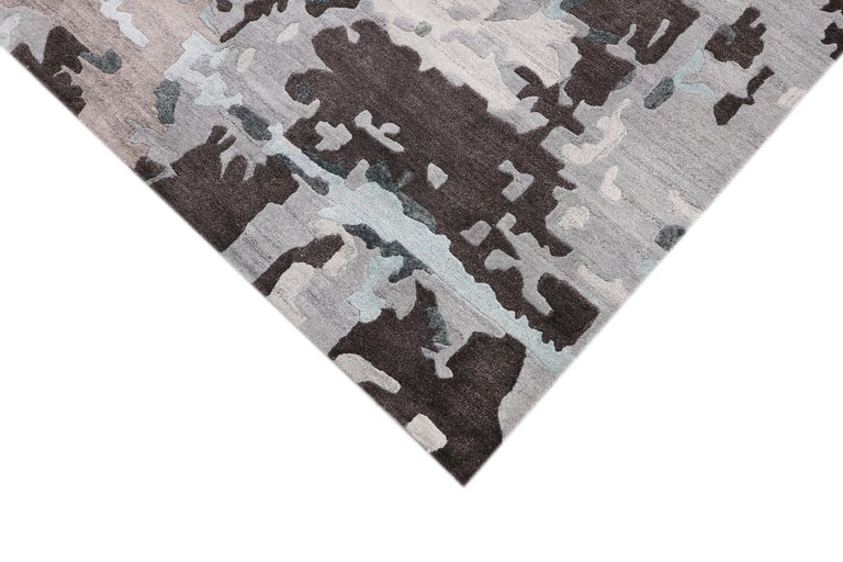 Luxurious Handcrafted Dark Gray / Light Blue Runner For Sale at 1stDibs