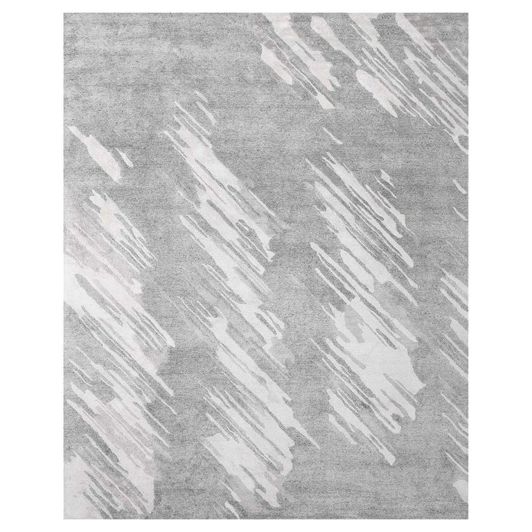 Luxurious Handcrafted White / Gray Area Rug For Sale at 1stDibs