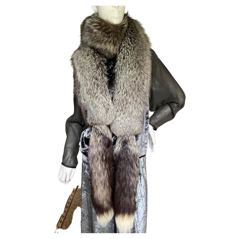 Luxurious Hollywood Glamour Silver Fox Long Wrap from I Magnin For Sale ...