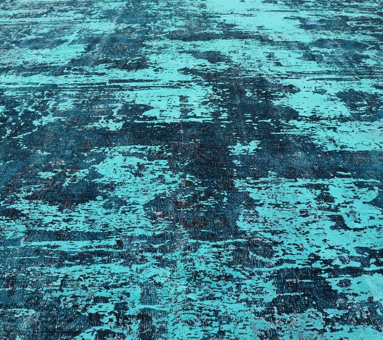 Luxurious Modern Design Vintage Rug in Shades of Blue, Turquoise, Teal ...