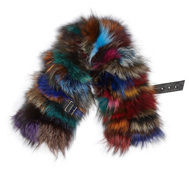 Luxurious Natural Silver and Multi-Colored Fox Fur Collar For Sale at ...