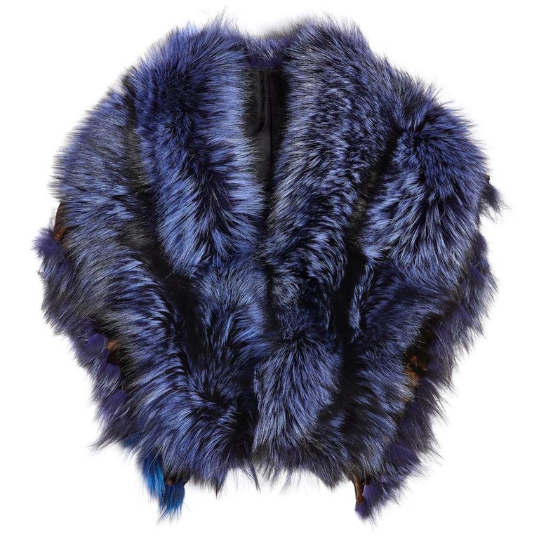 Luxurious Oversized Blue Fox Fringe Fur Collar Wrap at 1stDibs