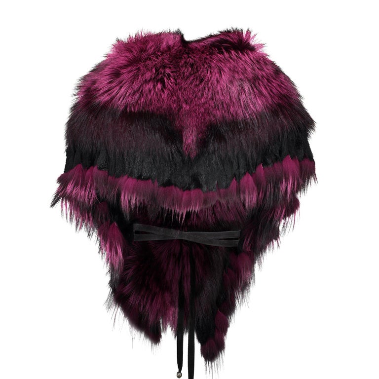 Luxurious Oversized Blue Rainbow Fox Fringe Fur Statement Stole Wrap ...