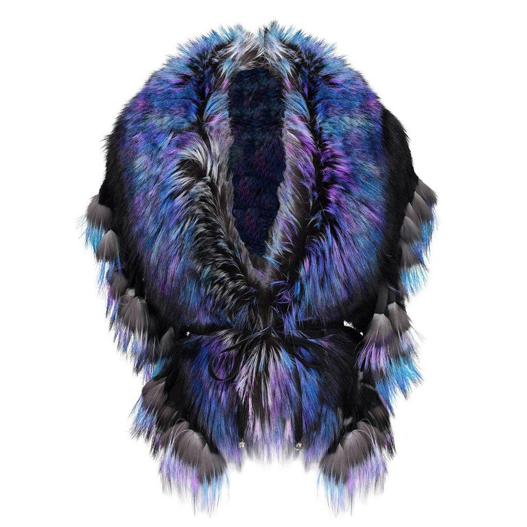 Luxurious Oversized Fuchsia Fox Fringe Fur Statement Stole Wrap For ...