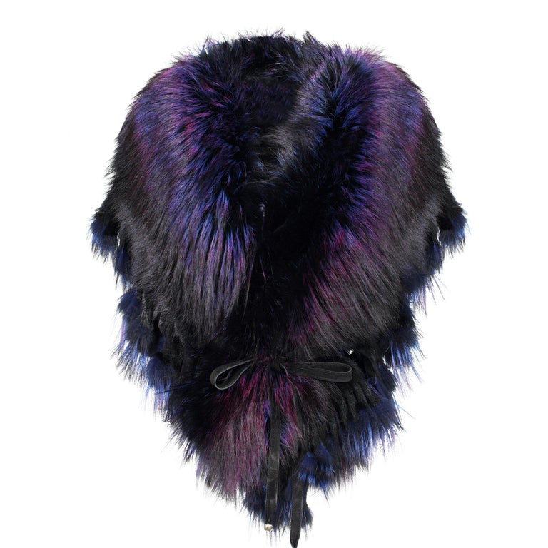 Luxurious Oversized Fuchsia Fox Fringe Fur Statement Stole Wrap For ...