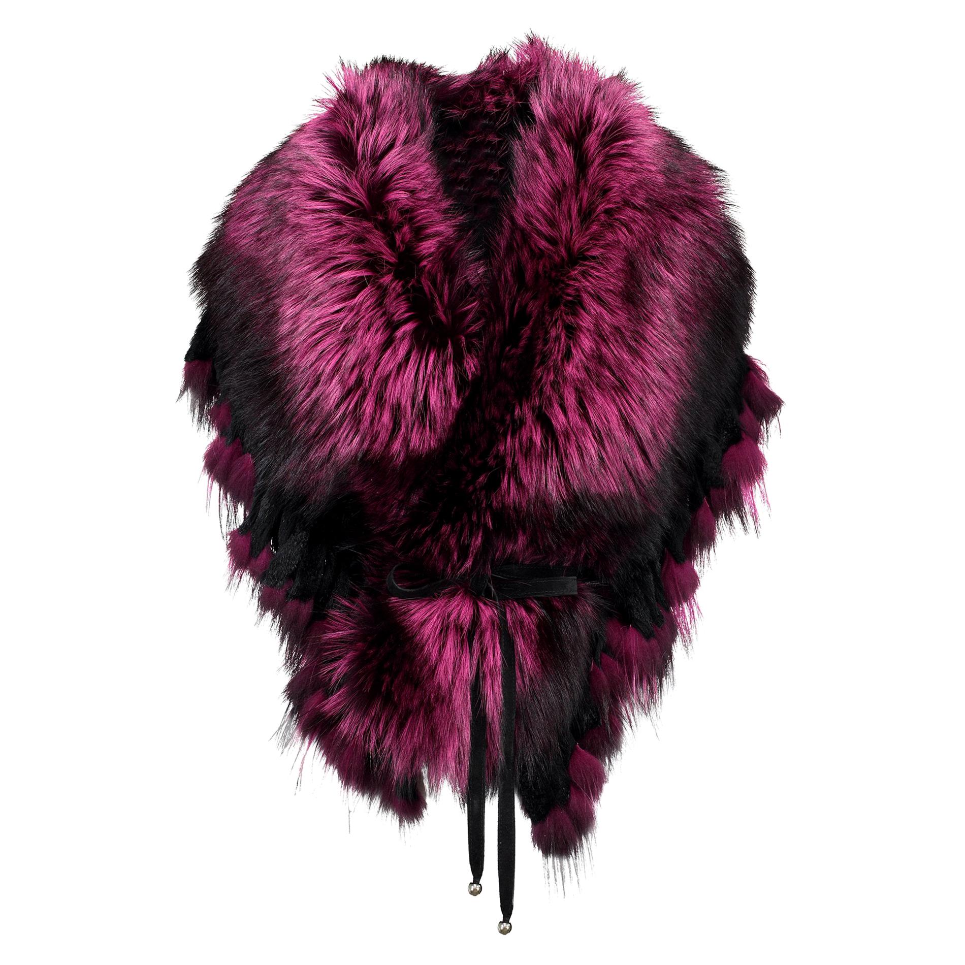 Luxurious Oversized Fuchsia Fox Fringe Fur Statement Stole Wrap For ...