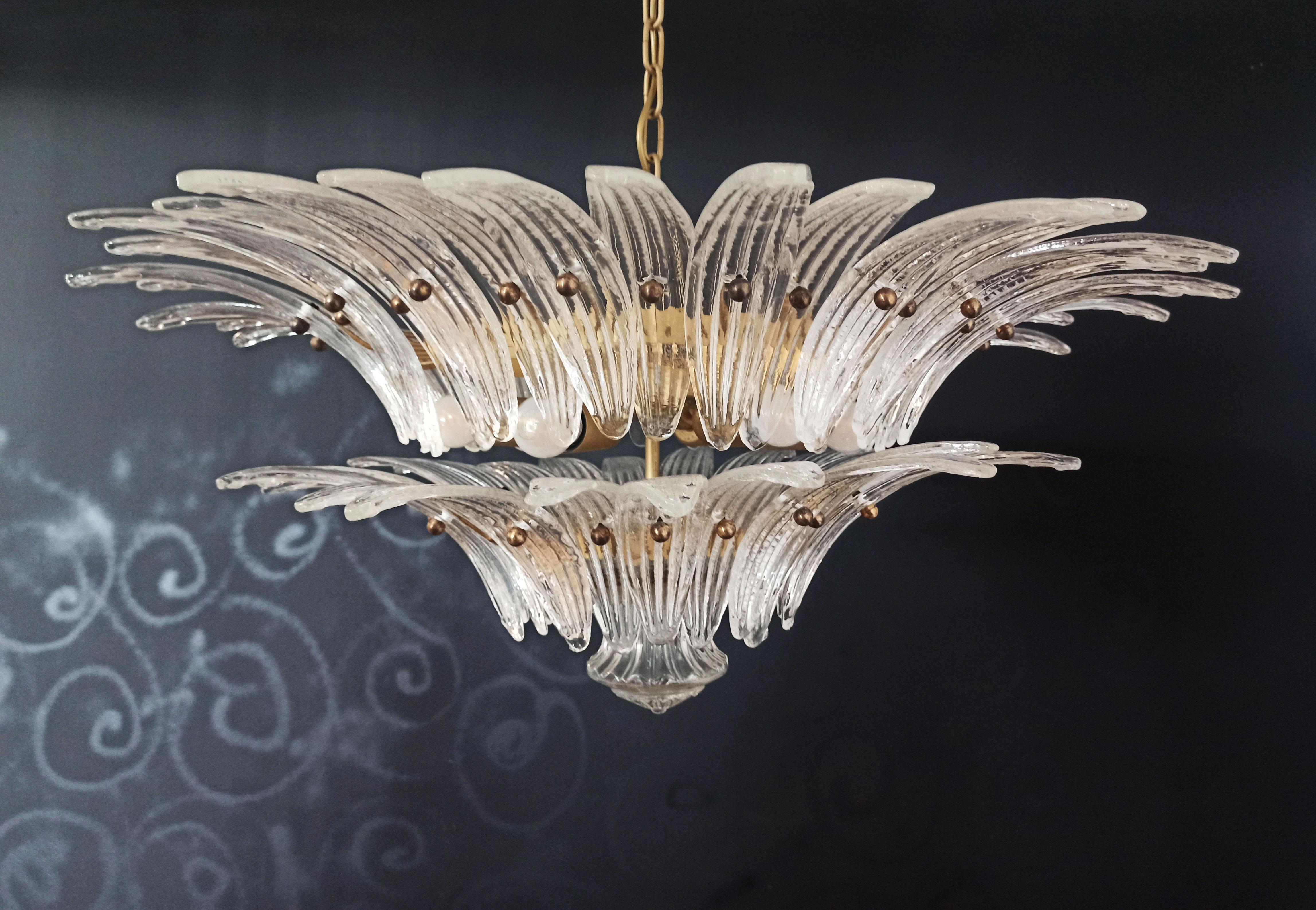 Luxurious pair of Italian leaf chandeliers, Murano For Sale at 1stDibs