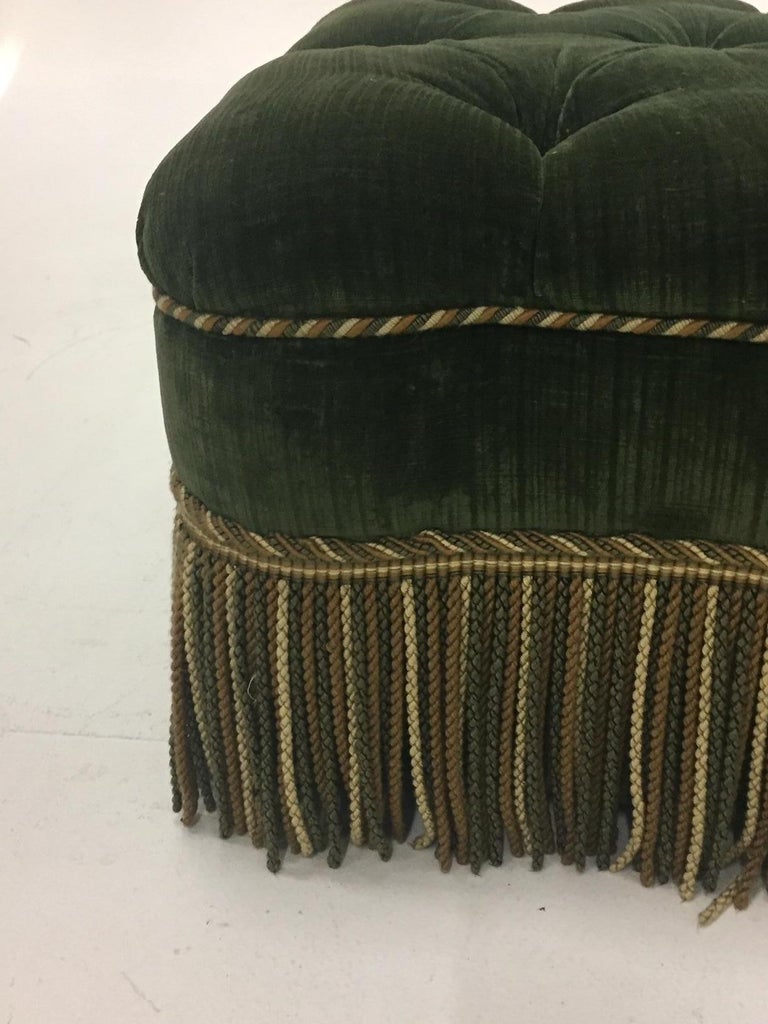 Luxurious Rectangular Green Tufted Mohair Ottoman with Fringe at ...