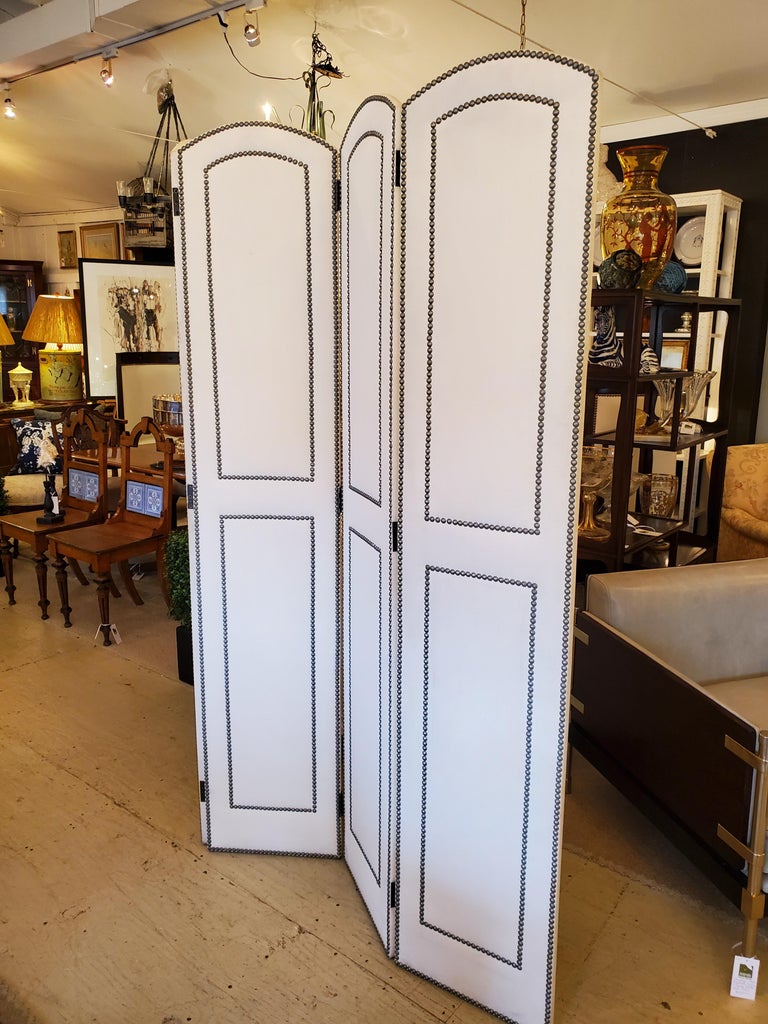 Luxurious Upholstered 4 Panel Screen with Nailheads at 1stDibs