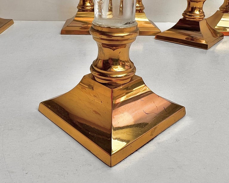 Luxurious Vintage Gilt Brass and Plexiglass Candlesticks, France, 1970s Set 6 For Sale at 1stDibs