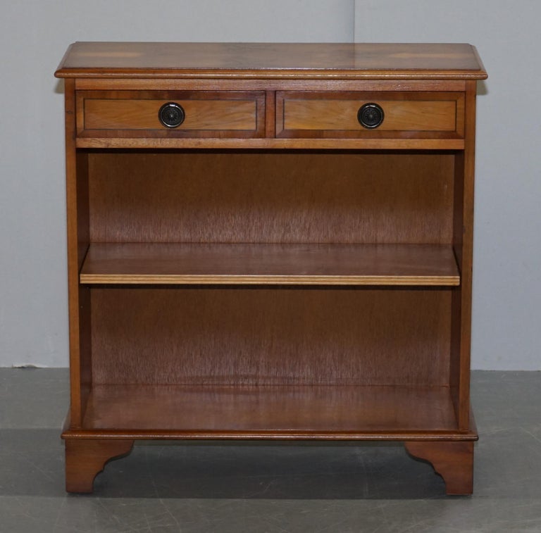 Luxury Burr Yew Wood Vintage Two Drawer Open Dwarf Library Bookcase ...