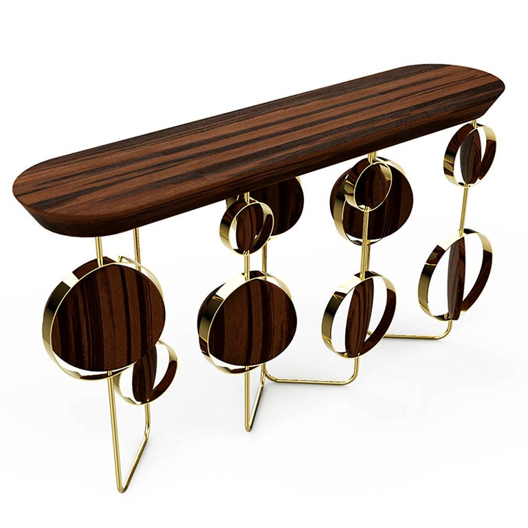 Luxury "Circle" Contemporary Modern Console Table in Walnut, Wood and ...