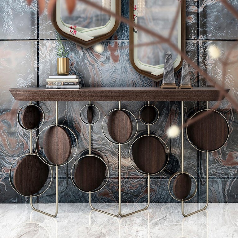 Luxury "Circle" Contemporary Modern Console Table in Walnut, Wood and ...